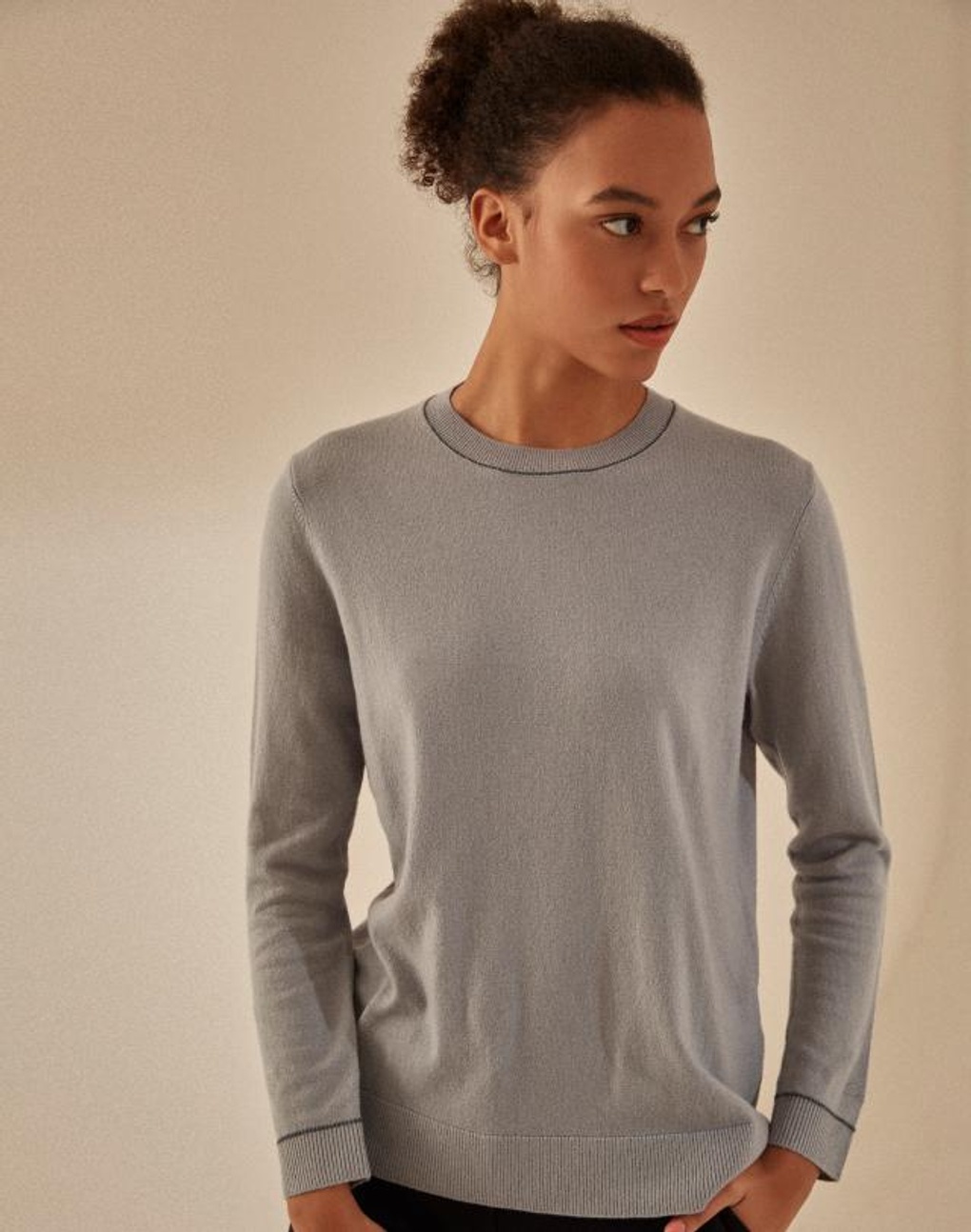 [20FW 닥스 여성]그레이 라인배색 울캐시미어혼방 니트_DLSW0D903G1- 이랜드몰